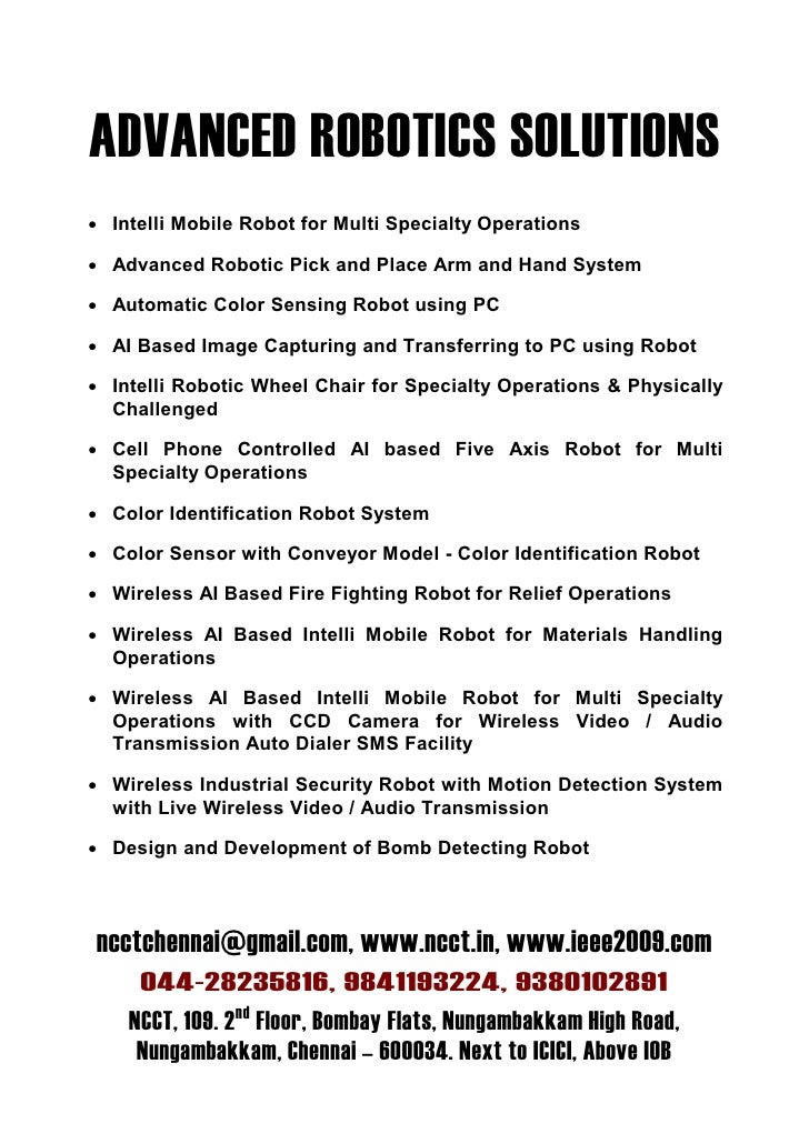 Robotics Project Titles 2009 2010 Ieee Ncct Final Year Projects