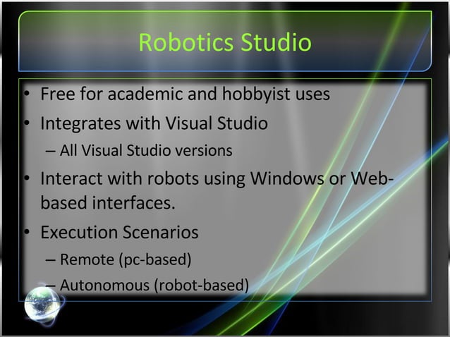 Microsoft Robotics Developer Studio | PPT | Free Download