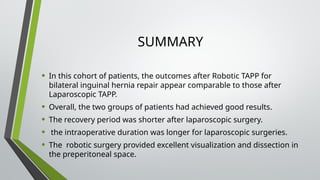 Robotic versus laparoscopic (1).pptx vs tAPp | PPT