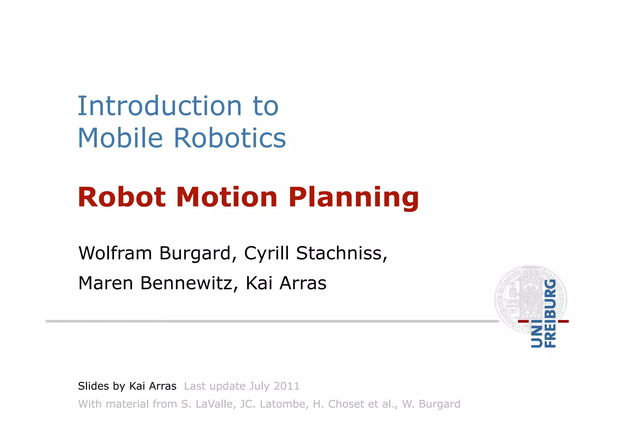 Robot Motion Planning Introduction To Mobile Robotics Pdf