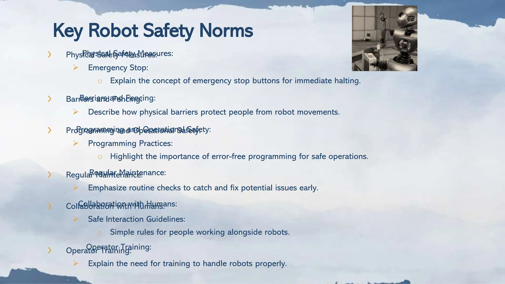 ROBOT SAFETY NORMS.pptx | Robotics | Technology & Computing