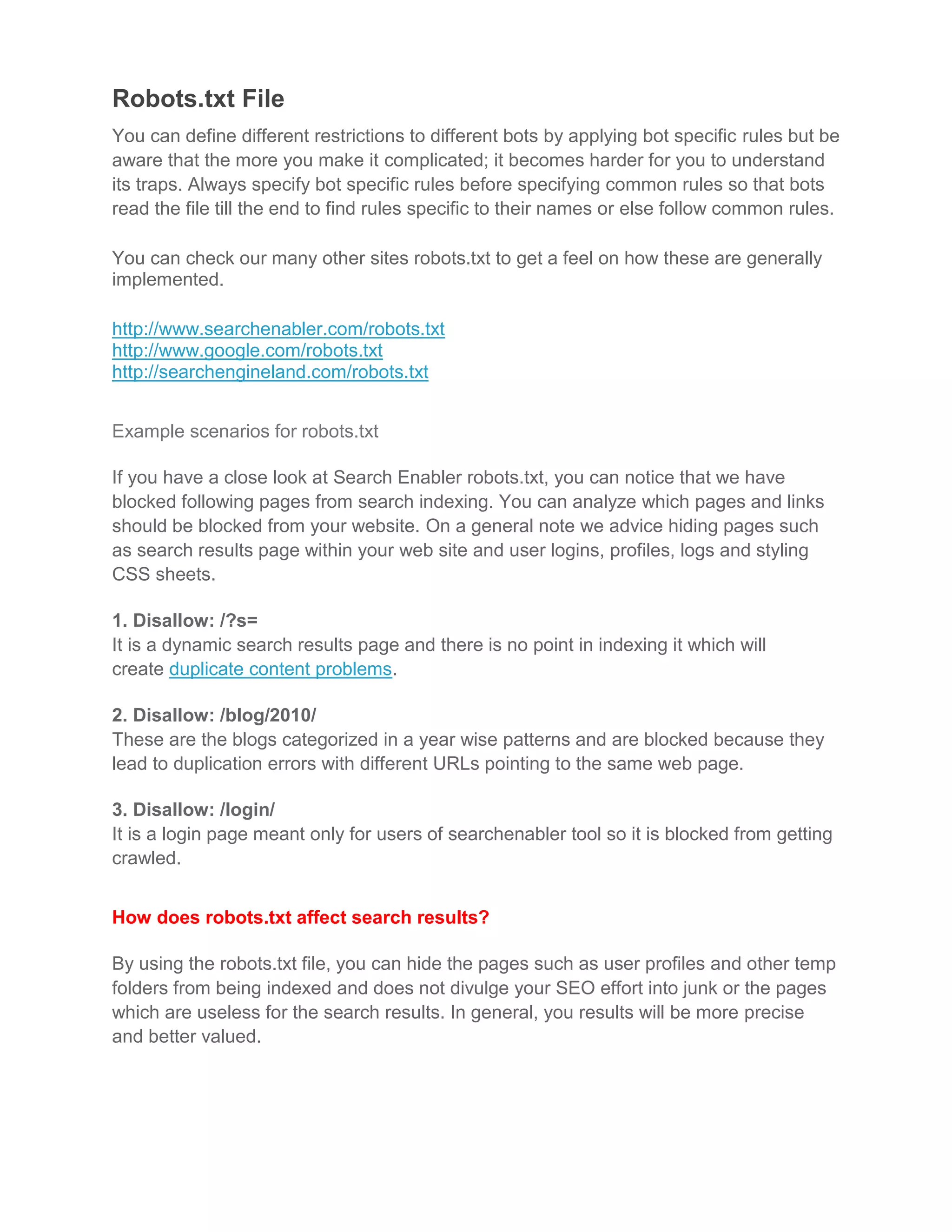 SEO Robots txt FILE | PDF