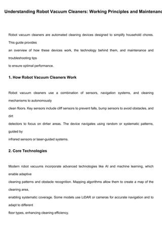 Robot Vaccum cleaners- Working model and concept | PDF
