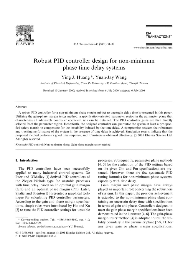 Robust Pid Controller Design For Non Minimum Phase Time Delay Systems Pdf