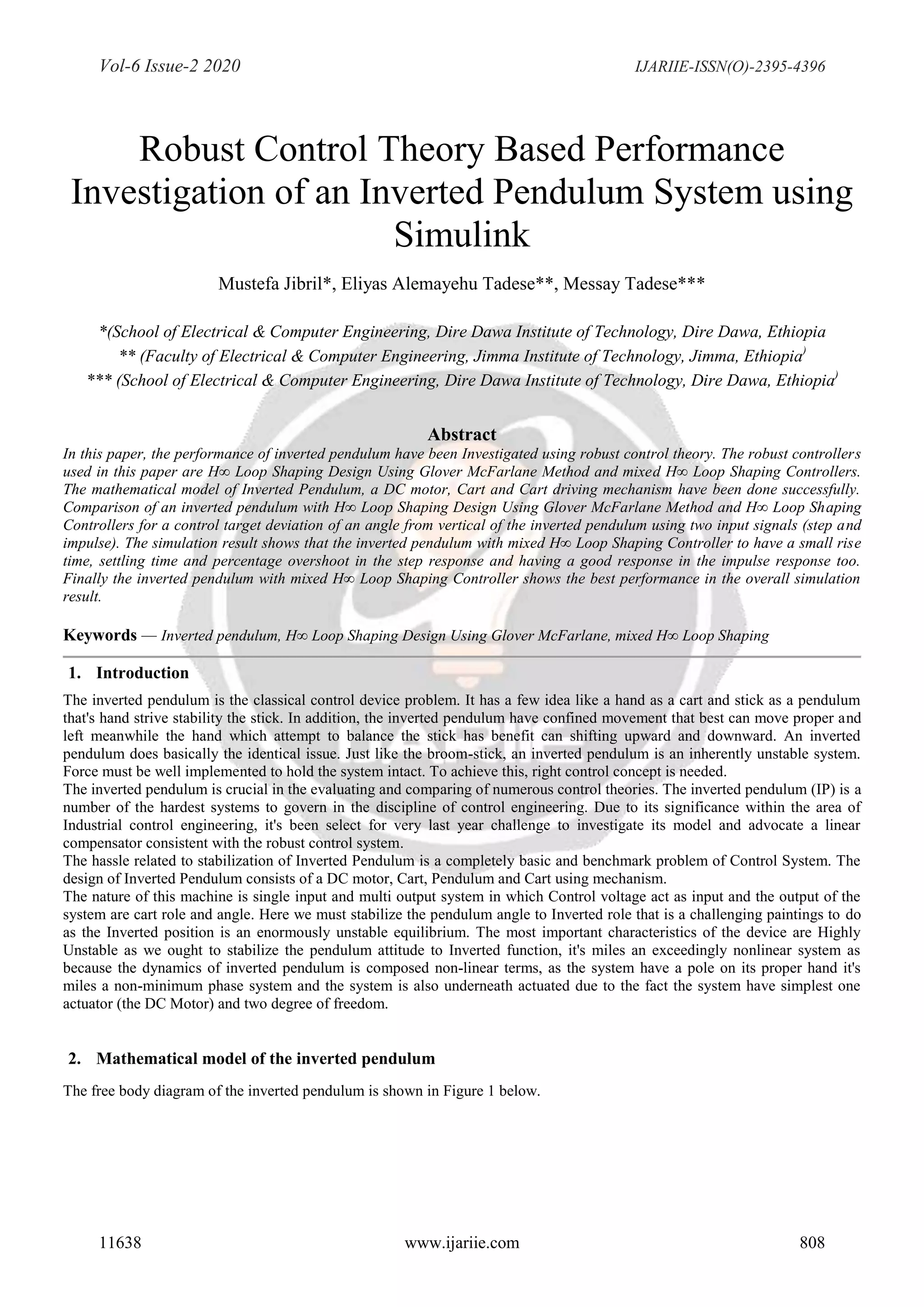 Robust control theory based performance investigation of an inverted pendulum system using ...