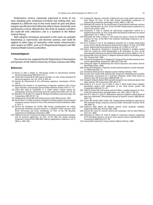 Robust design of a 2 dof gmv controller a direct self-tuning and fuzzy scheduling approach | PDF