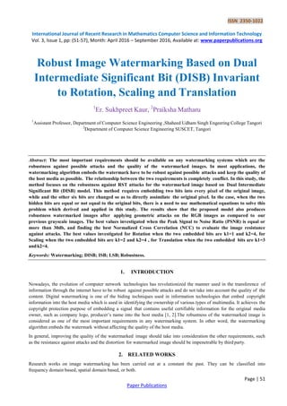 Robust Image Watermarking Based on Dual Intermediate Significant Bit (DISB) Invariant to ...
