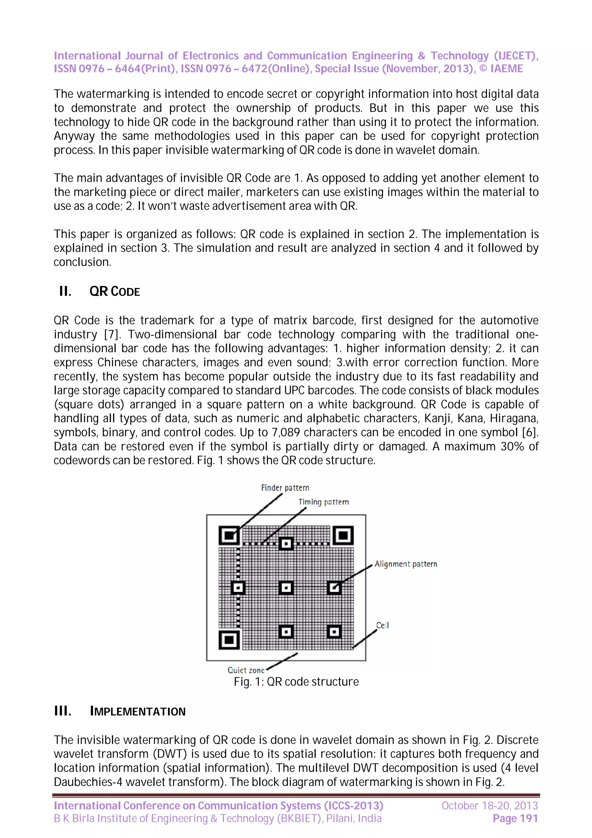 Robust invisible qr code image watermarking in dwt | PDF
