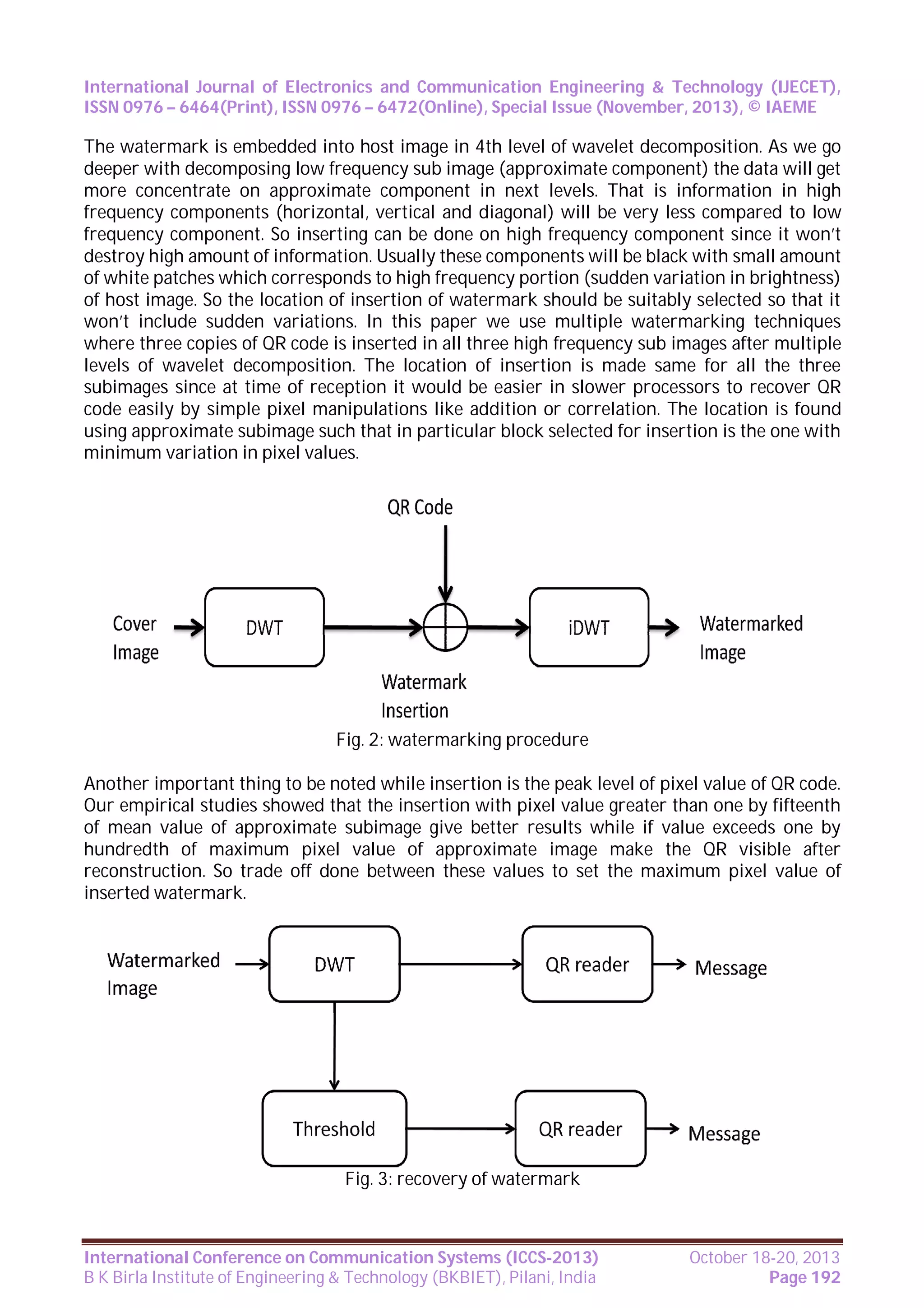 Robust Invisible Qr Code Image Watermarking In Dwt Pdf