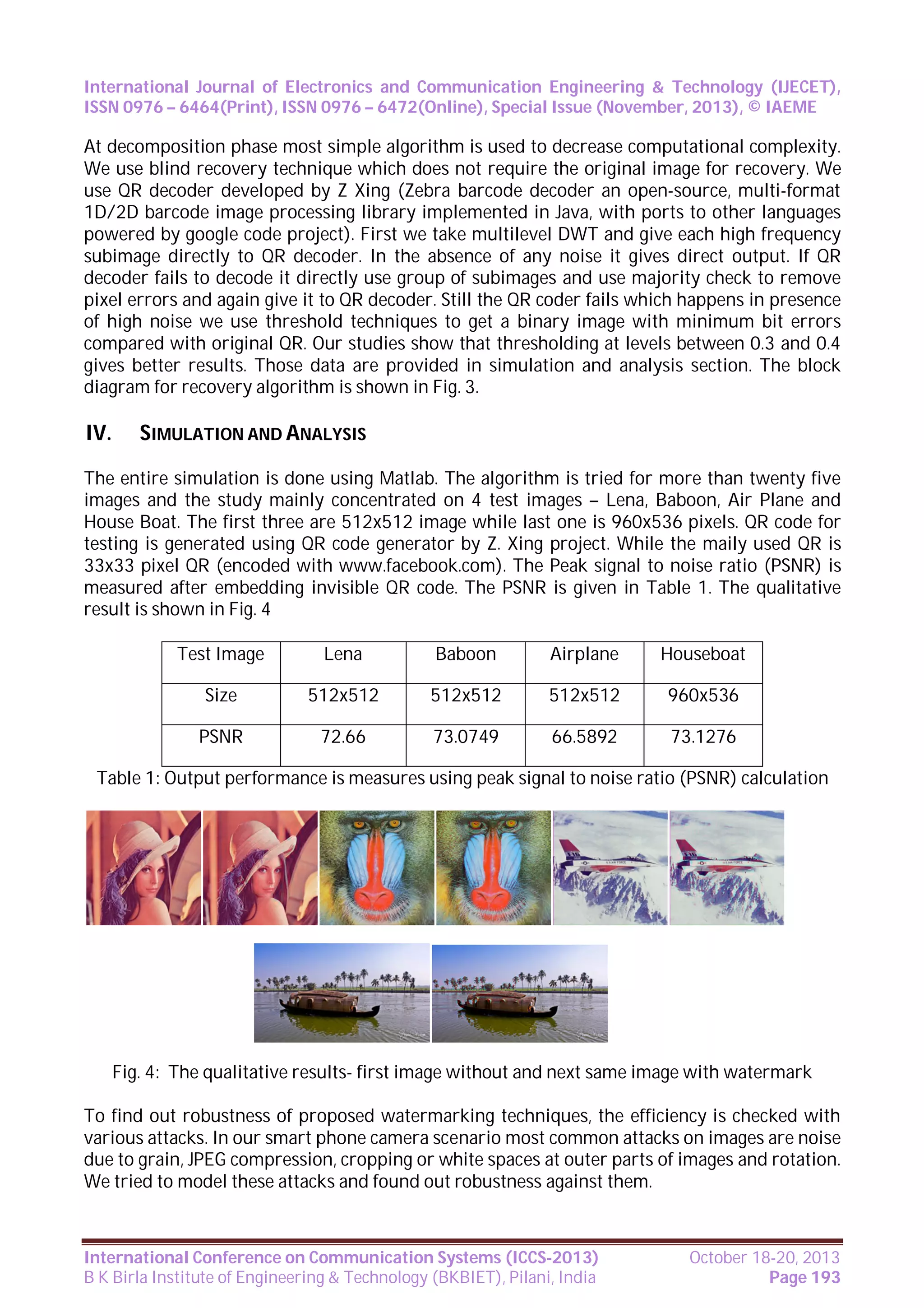Robust Invisible Qr Code Image Watermarking In Dwt Pdf