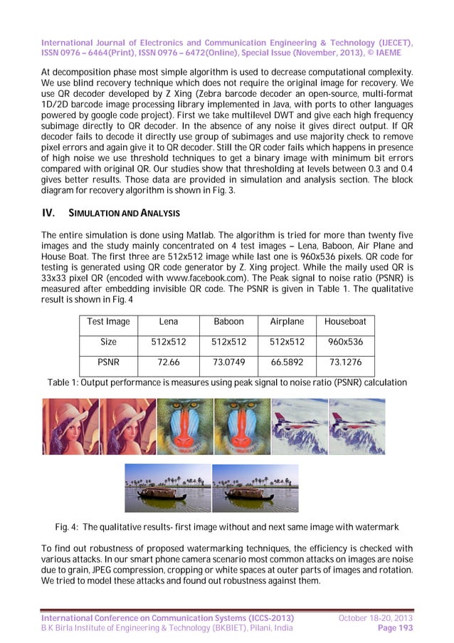 Robust Invisible Qr Code Image Watermarking In Dwt Pdf