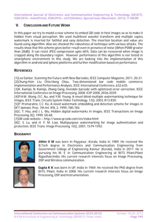 Robust invisible qr code image watermarking in dwt | PDF