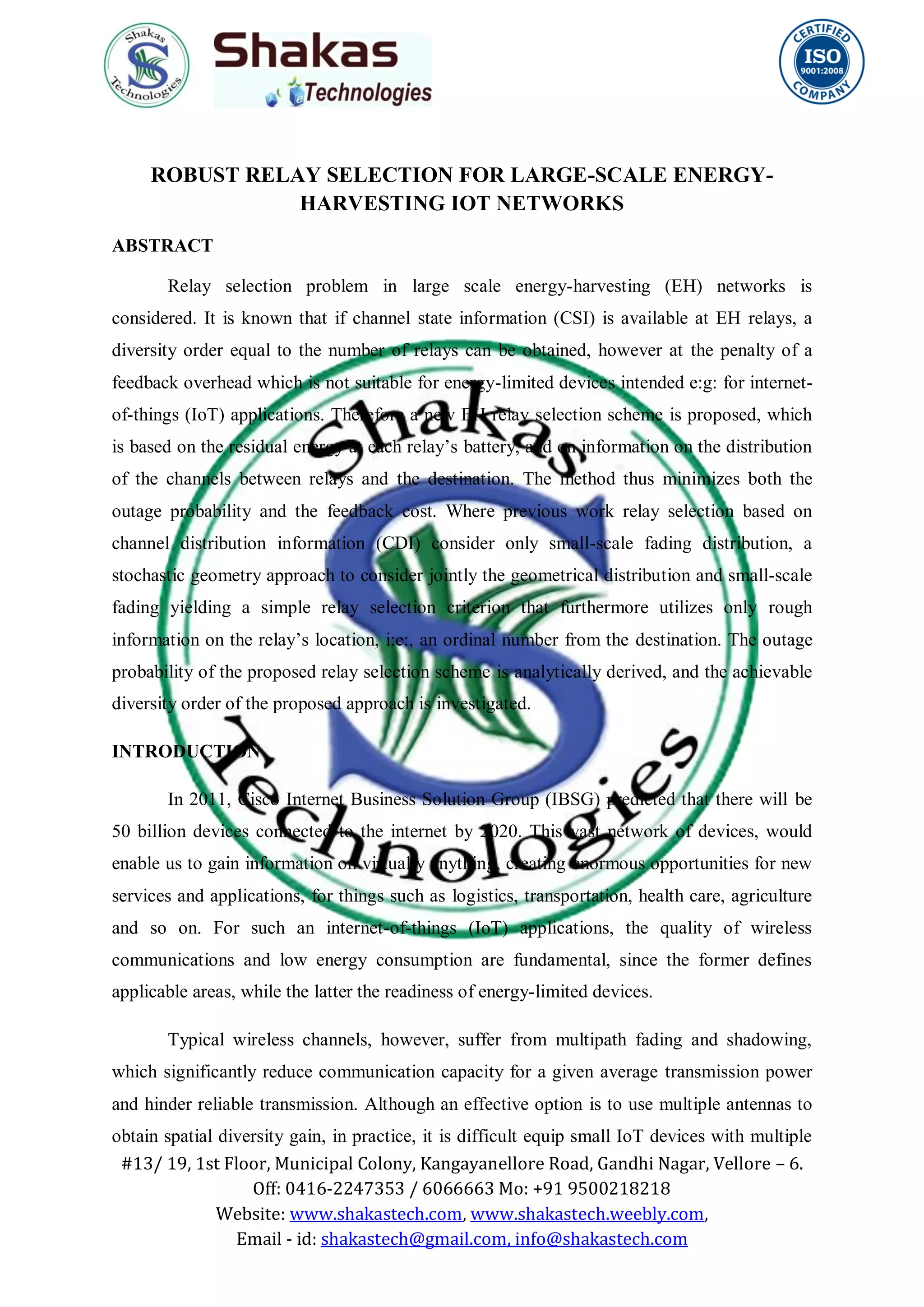 Robust Relay Selection For Large Scale Energy Harvesting Io T Networks