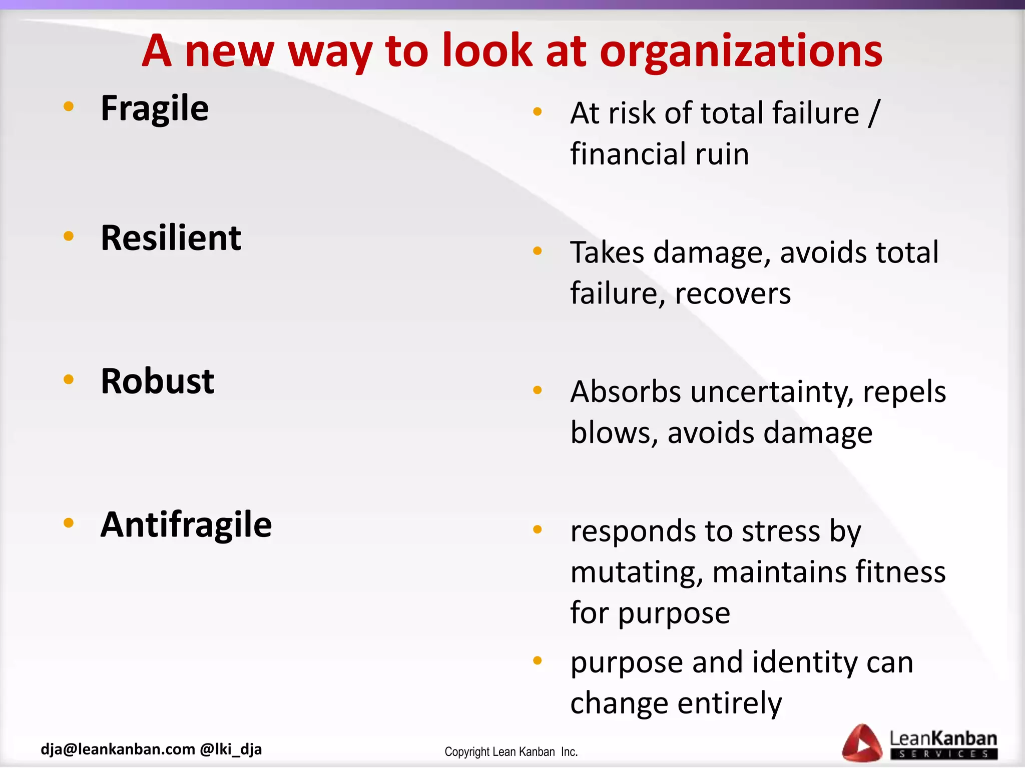Creating Robust, Resilient & Antifragile Organizations (using Kanban) | PPT