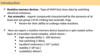 Robust resistive memory devices using solution processable metal ...