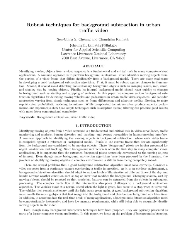 Robust Techniques For Background Subtraction In Urban Pdf