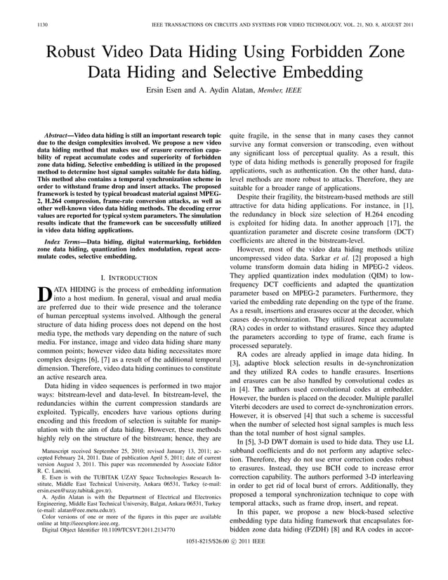 Robust video data hiding using forbidden zone | PDF