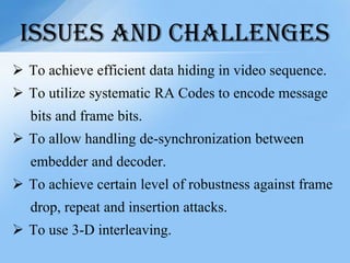 Robust video data hiding using forbidden zone data hiding and selective embedding | PPTX | Video ...