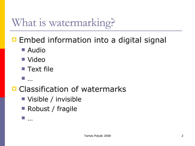 Robust Watermarking of Video Streams | PPT