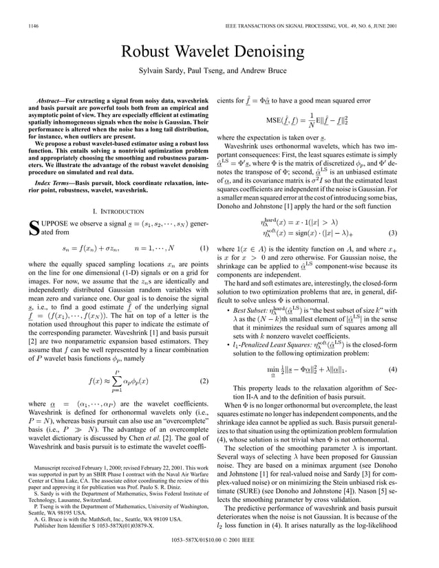 Robust Wavelet Denoising Pdf Computing Technology And Computing