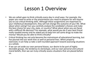 Critical Thinking - Week 1 Overview | PPTX