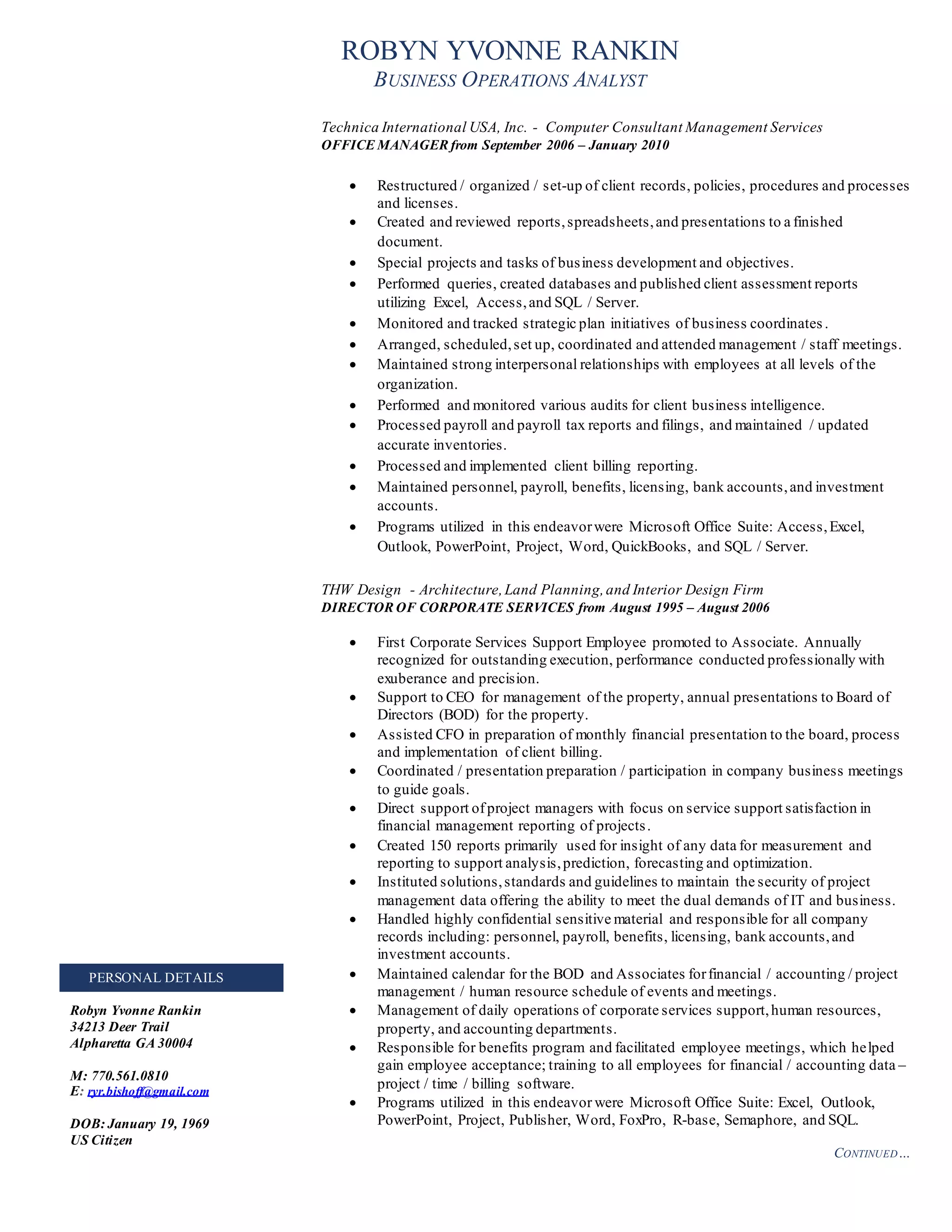 Robyn Yvonne Rankin Resume | DOCX | Desktop Publishing | Computer ...