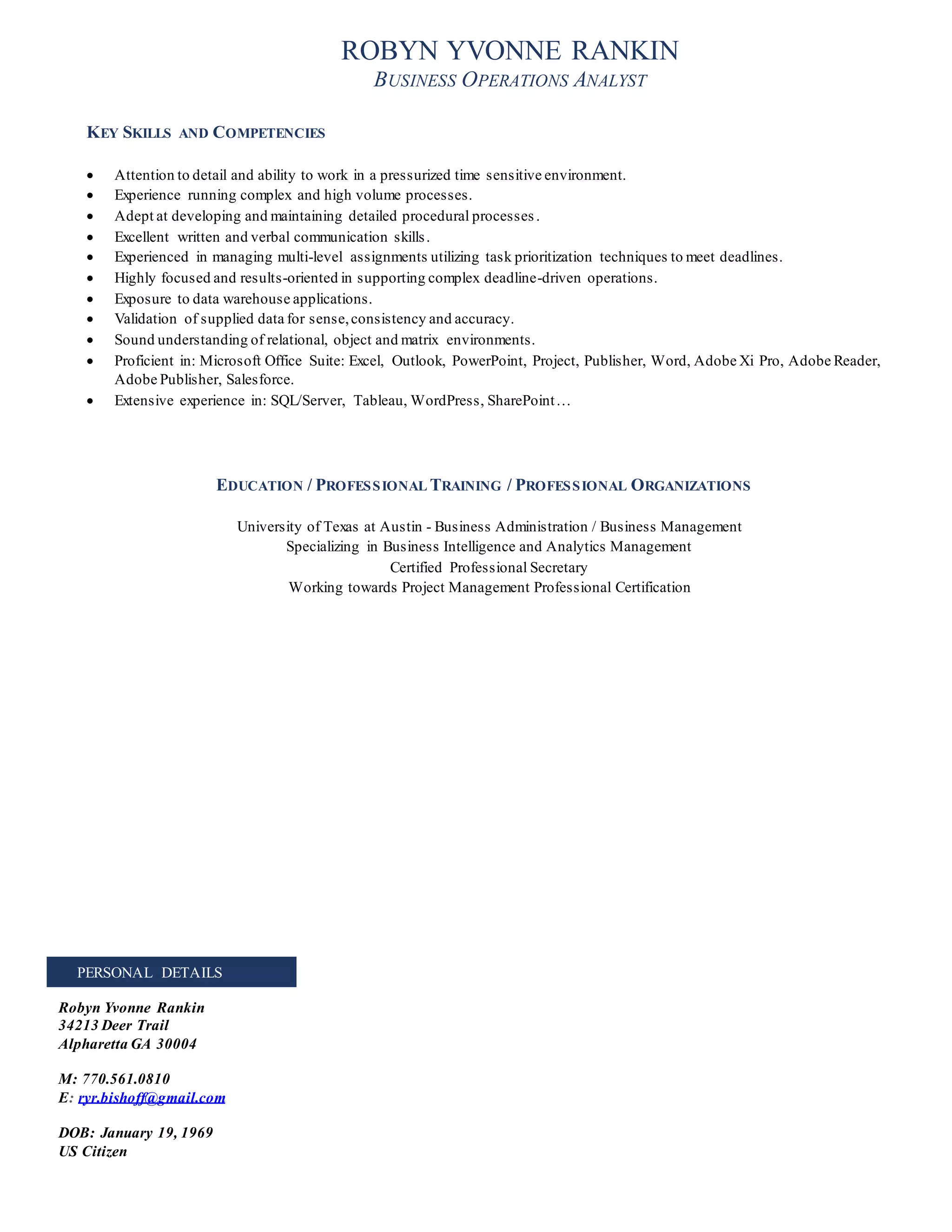 Robyn Yvonne Rankin Resume | DOCX | Desktop Publishing | Computer ...