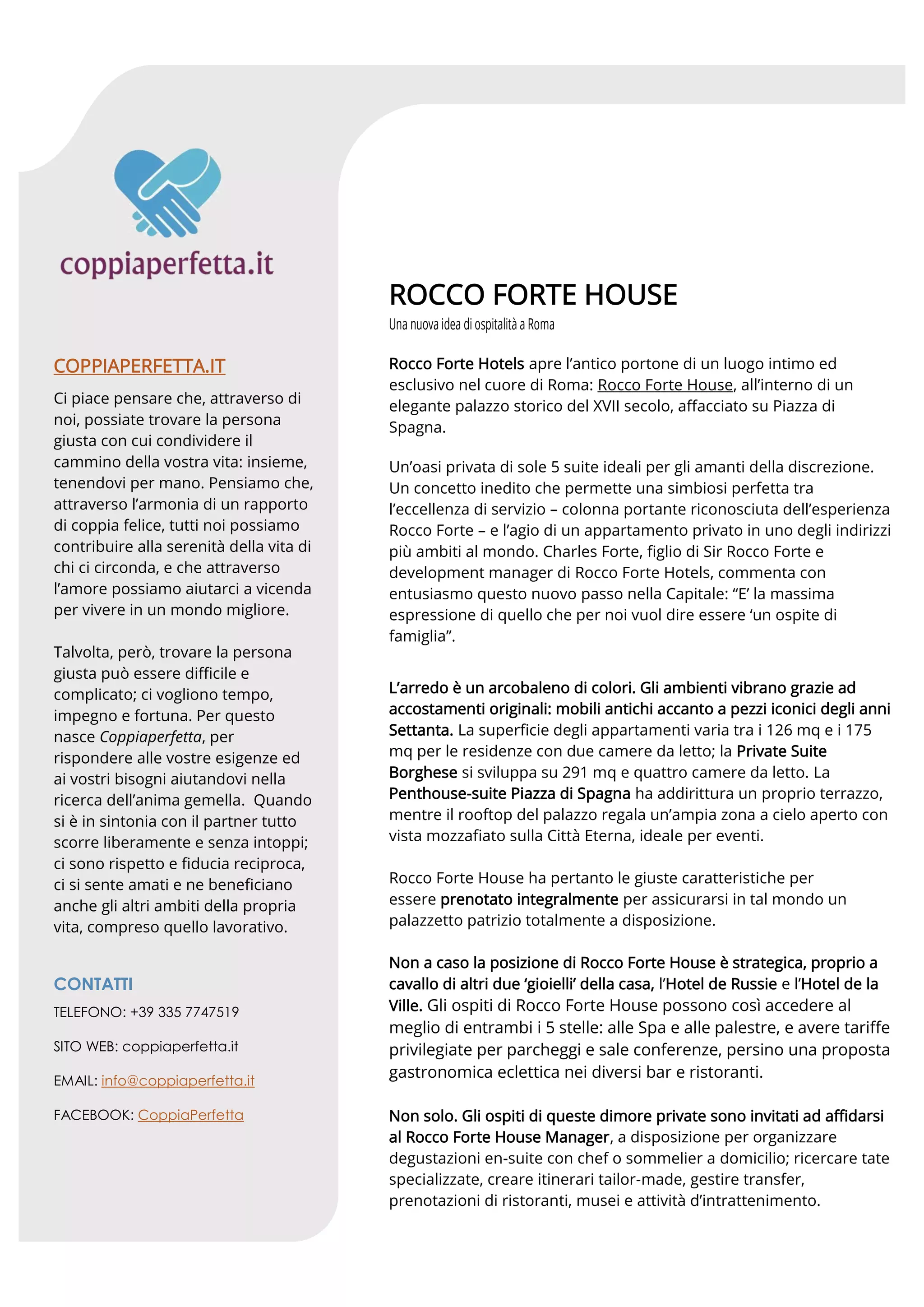 ROCCO FORTE HOUSE - HOTEL ROMA | PDF