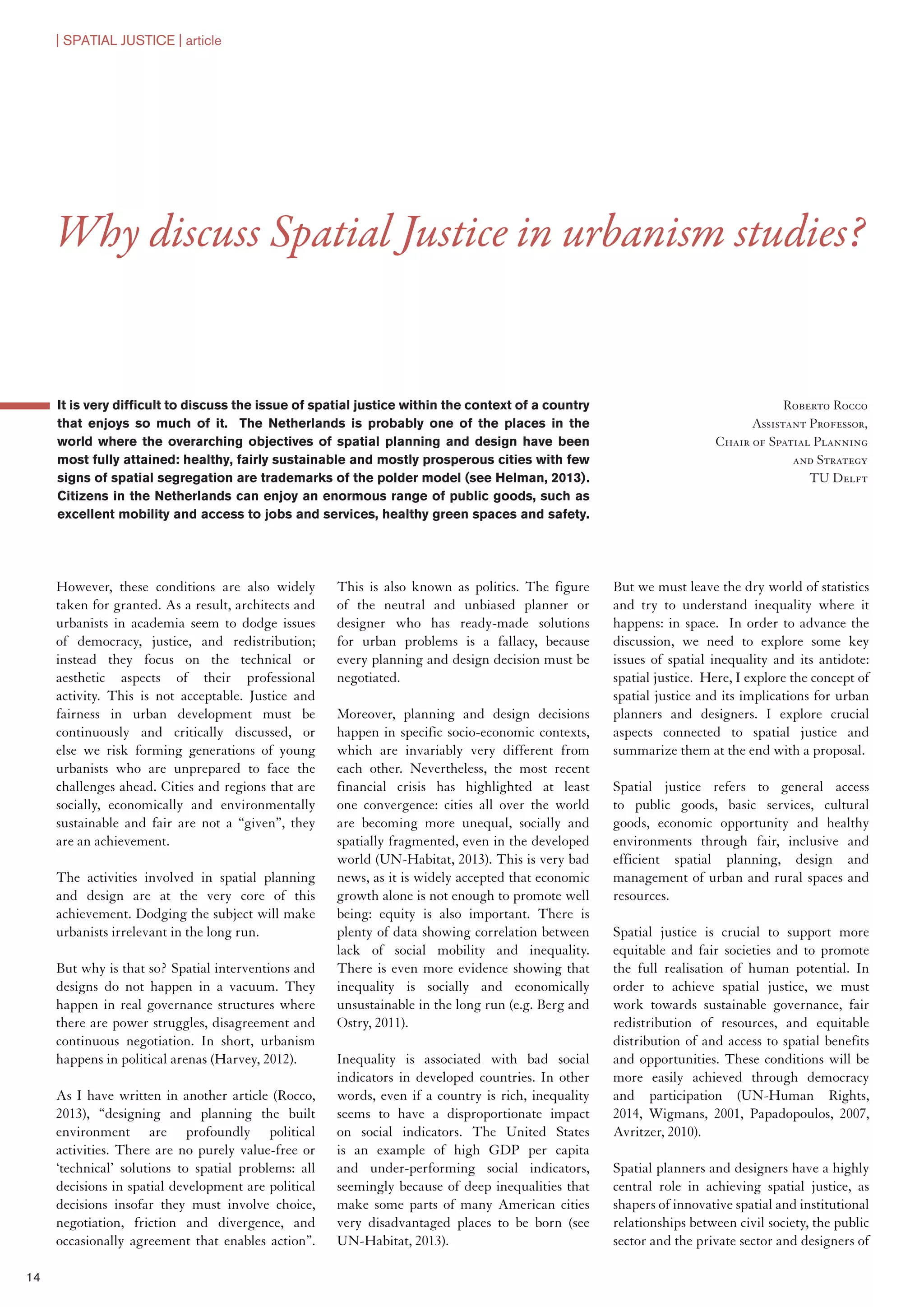 Why discuss Spatial Justice in Urbanism studies? | PDF
