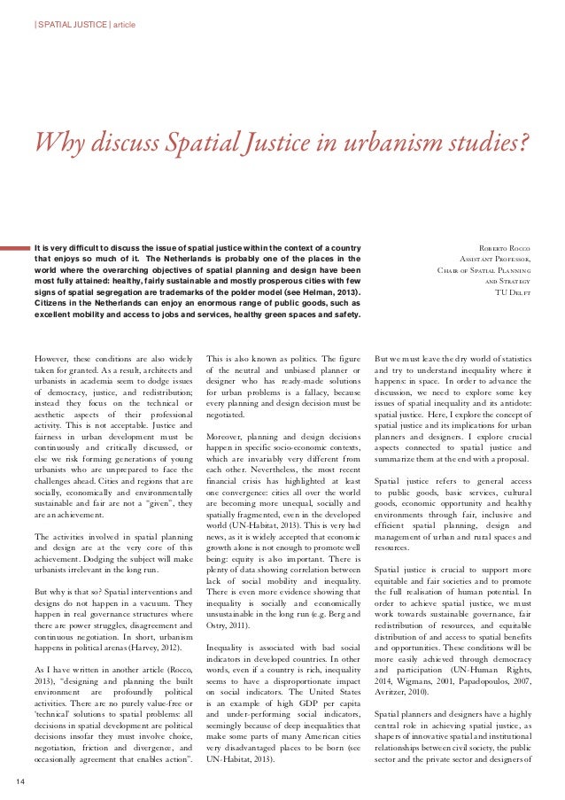 Why discuss Spatial Justice in Urbanism studies?