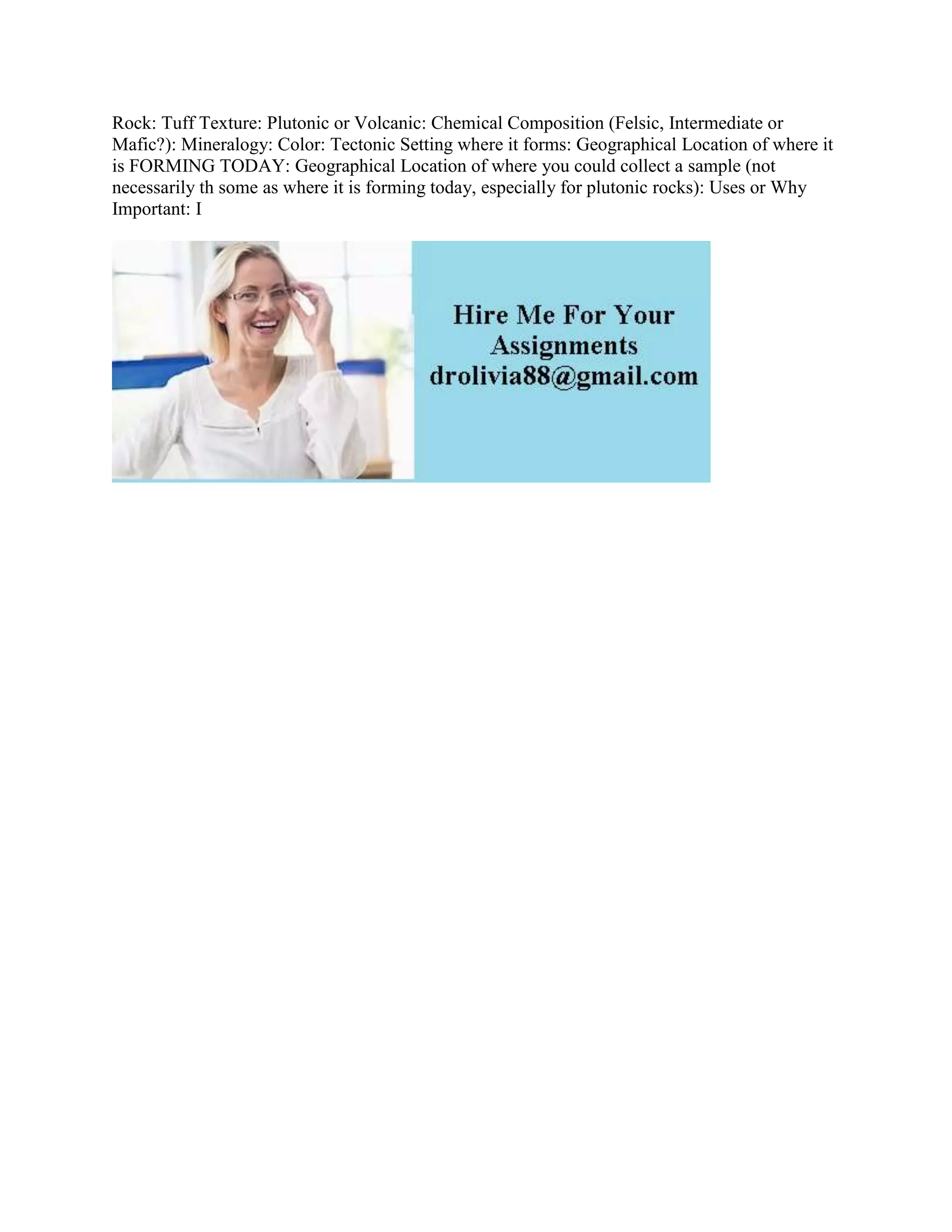 Rock- Tuff Texture- Plutonic or Volcanic- Chemical Composition (Felsic.docx