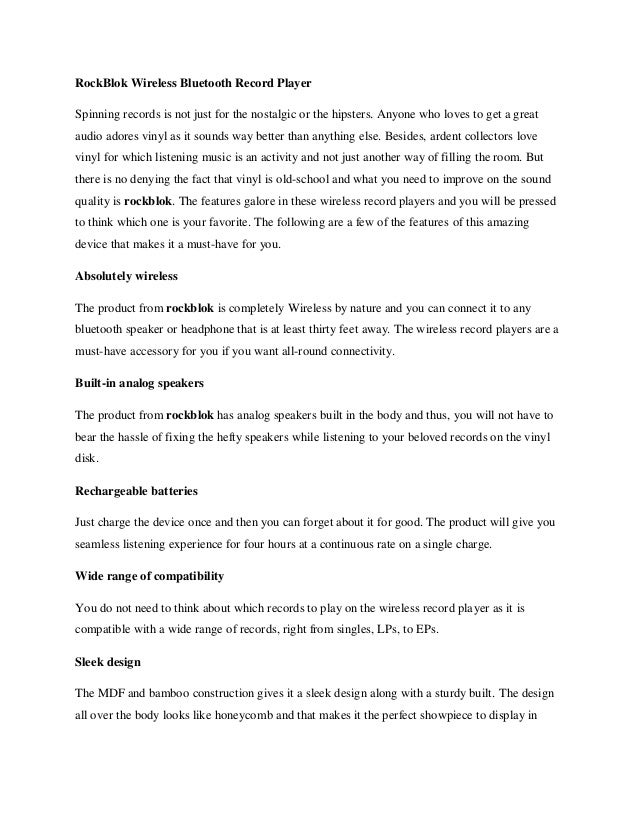 Rokblok Wireless Bluetooth Record Player