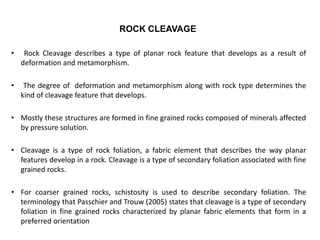 Rock cleavage, foliation and lineation and their various types of ...
