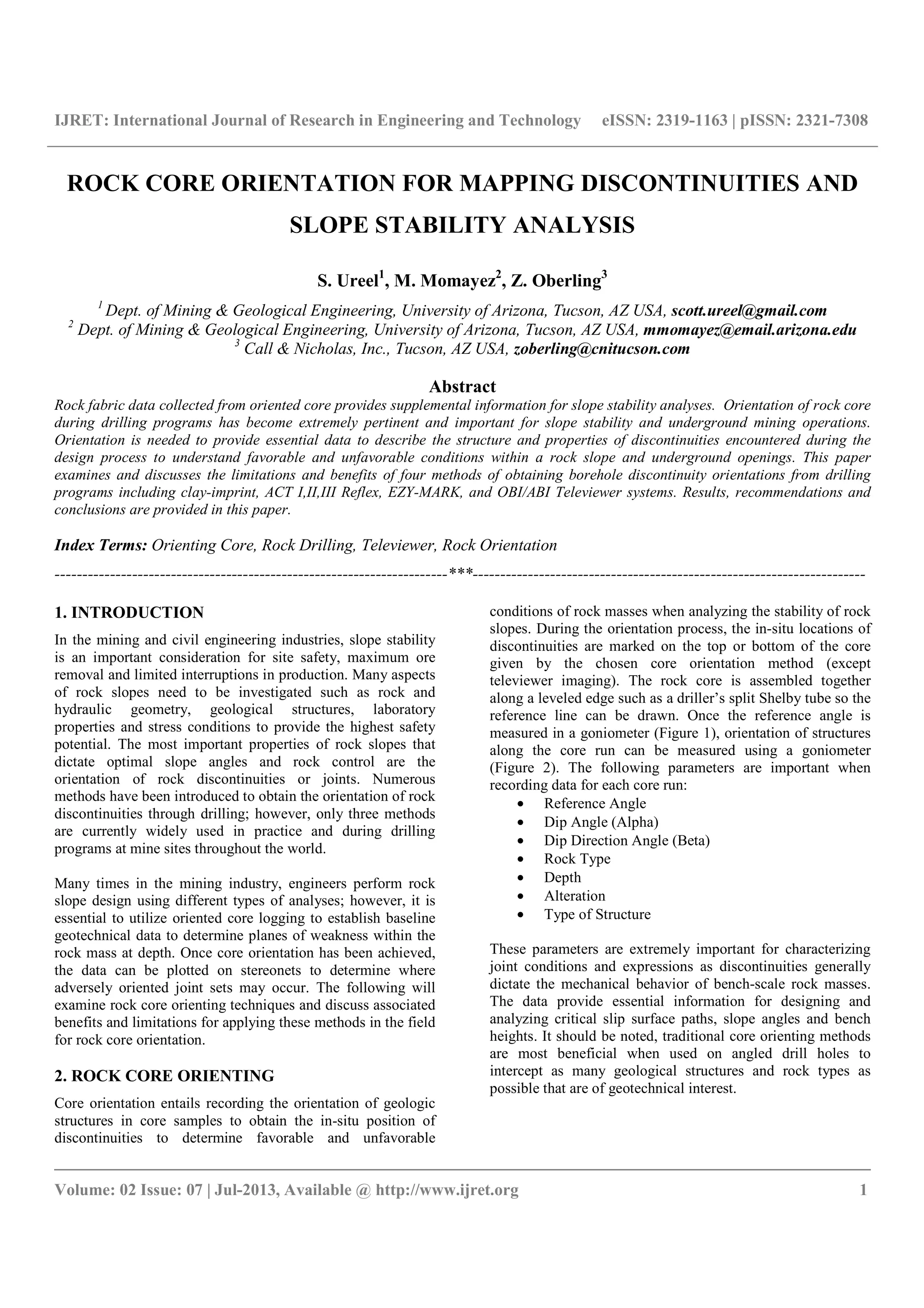 Rock core orientation for mapping discontinuities and | PDF