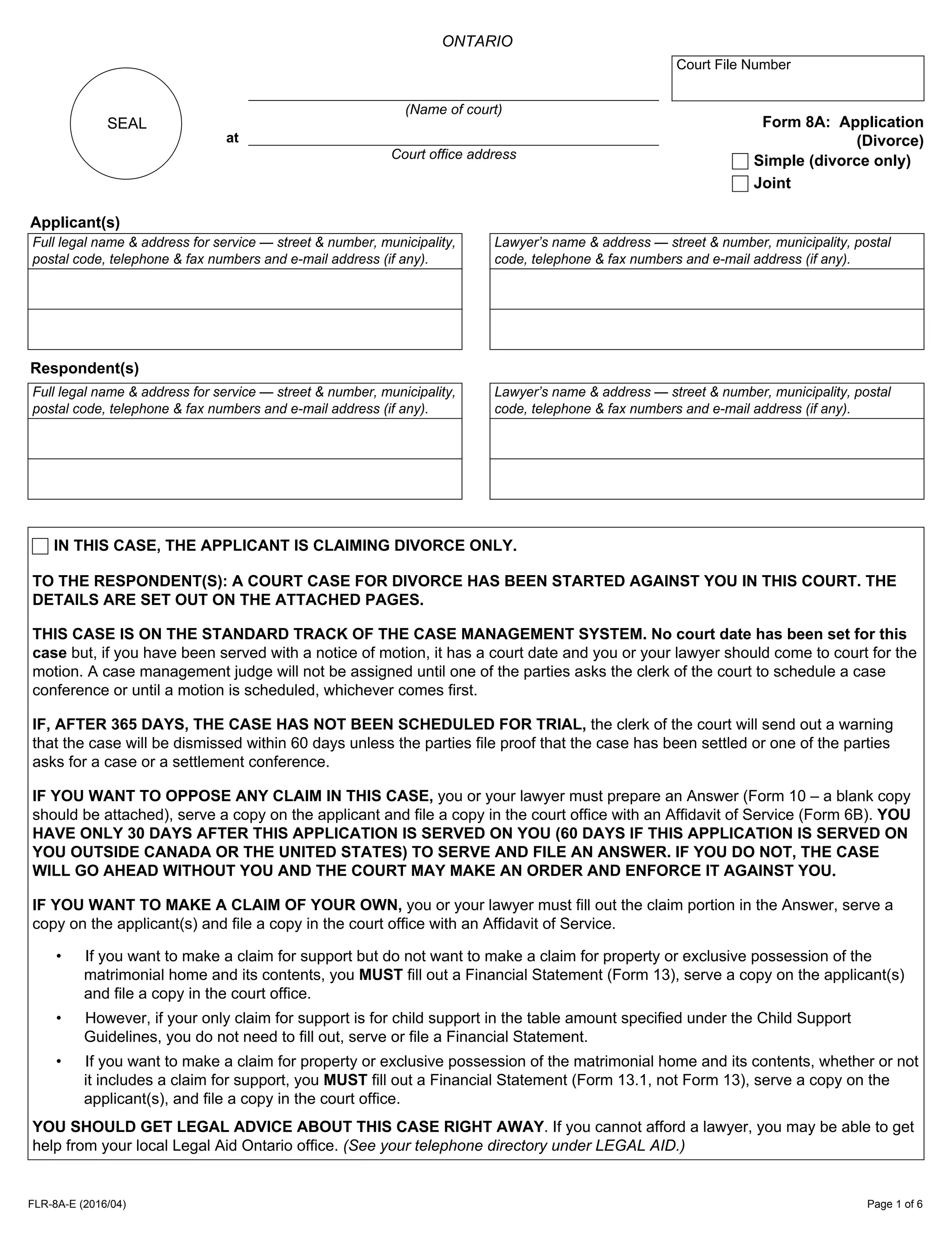 Rocket Divorce Form 8a | PDF
