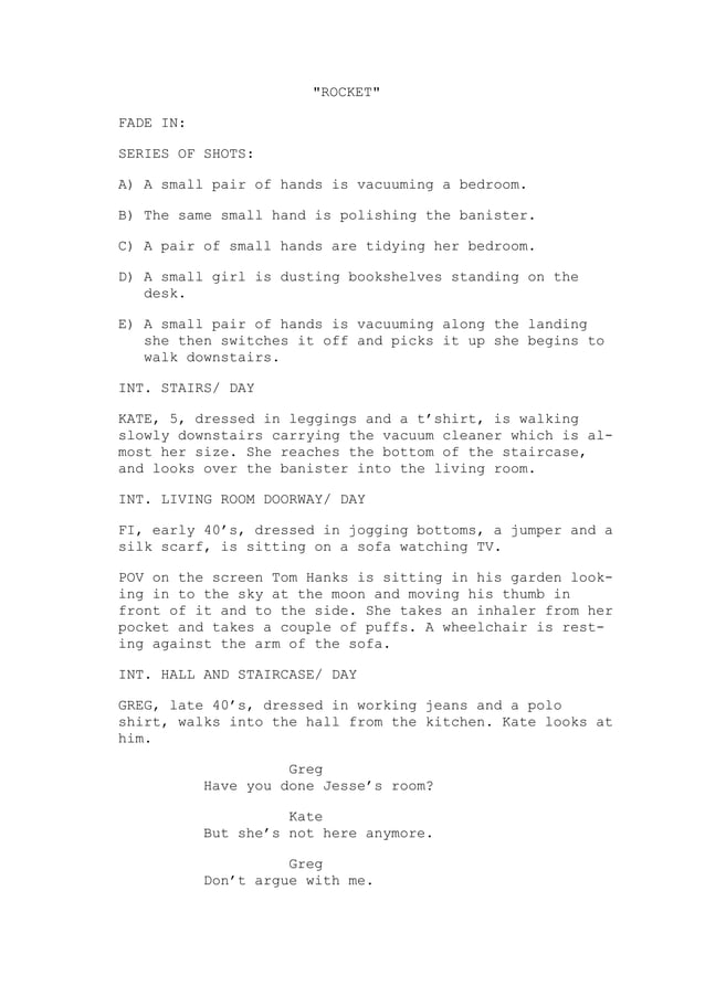 Rocket film script draft three | PAGES