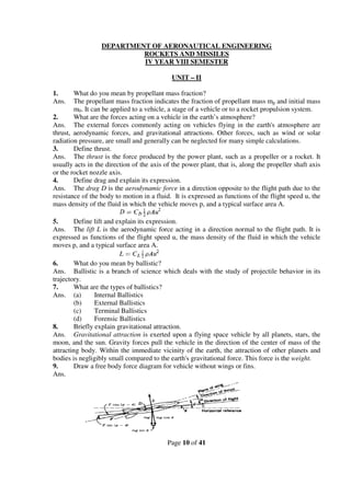 Rockets and missiles solved question bank - academic purpose only | PDF