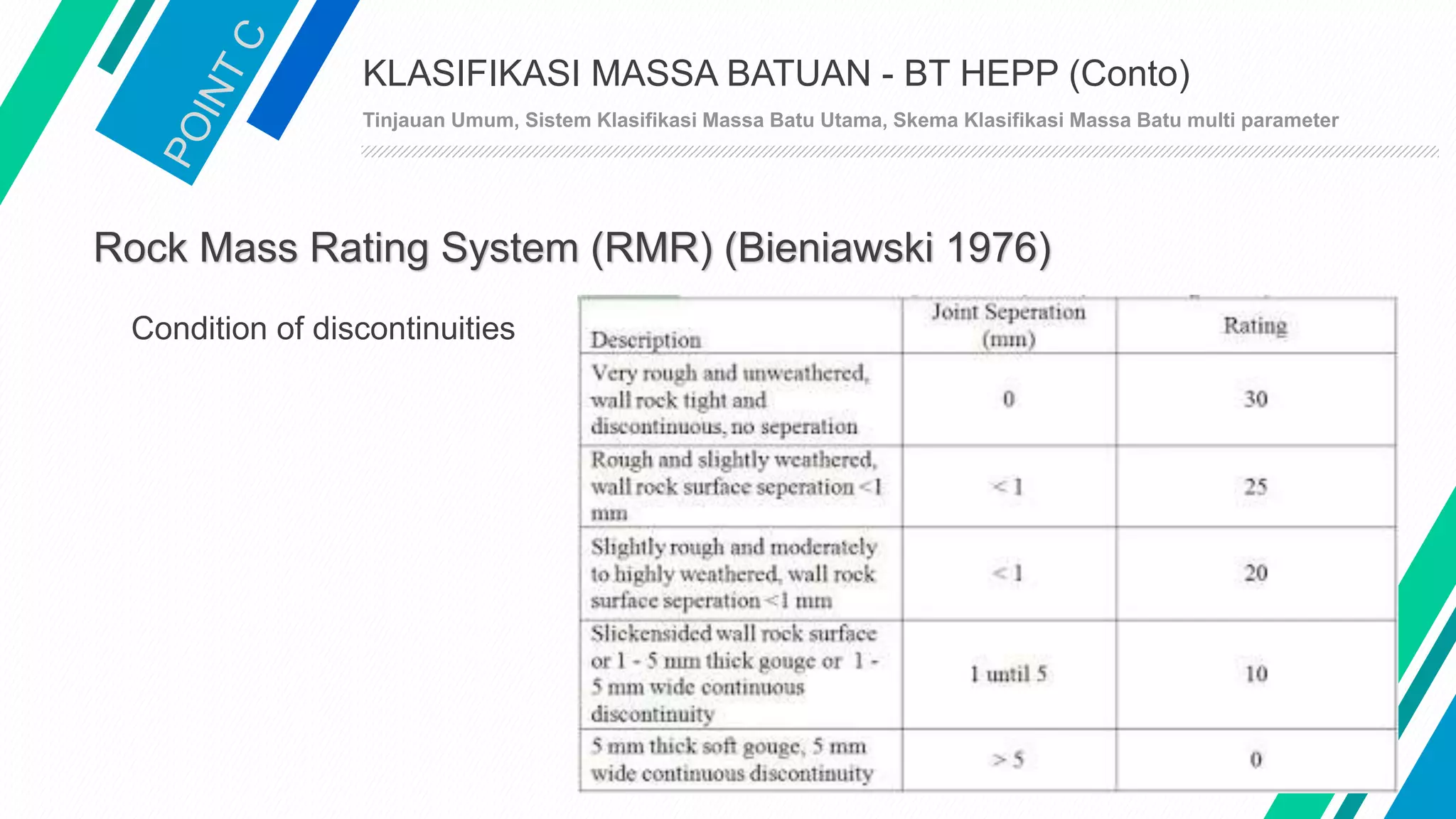 Rock Mass Classification (Klasifikasi Massa Batuan) | PPTX