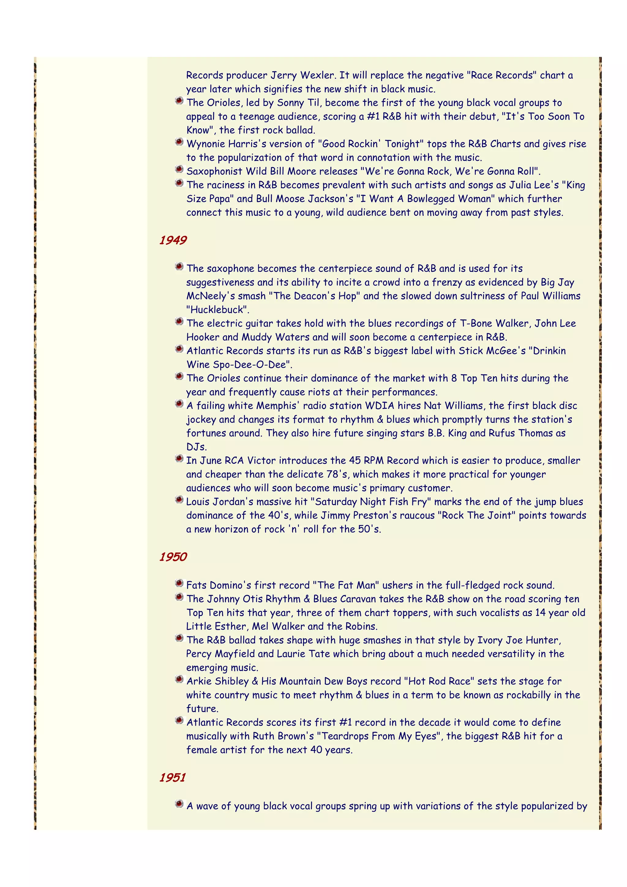 Rock 'n' roll timeline 50s | PDF