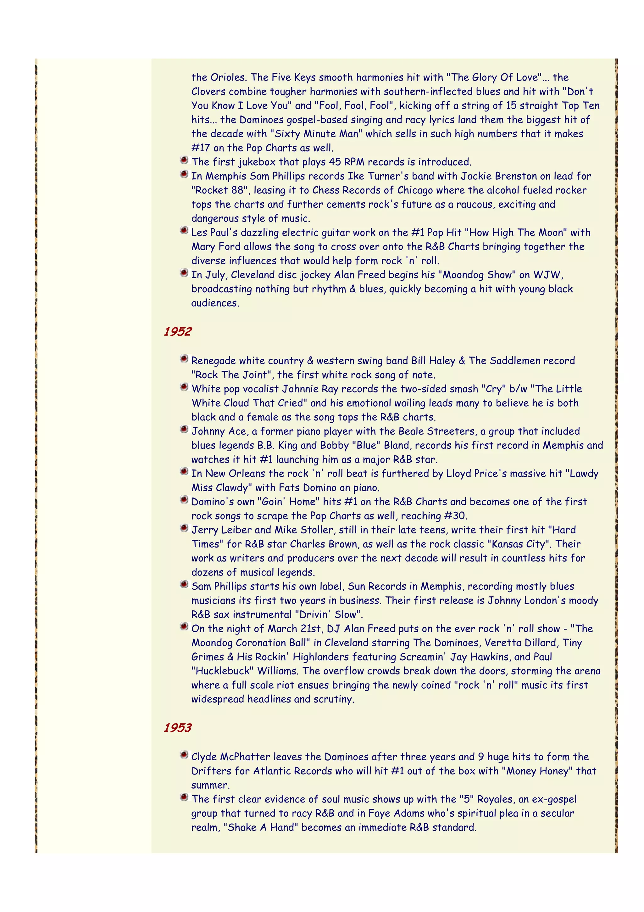 Rock 'n' roll timeline 50s | PDF