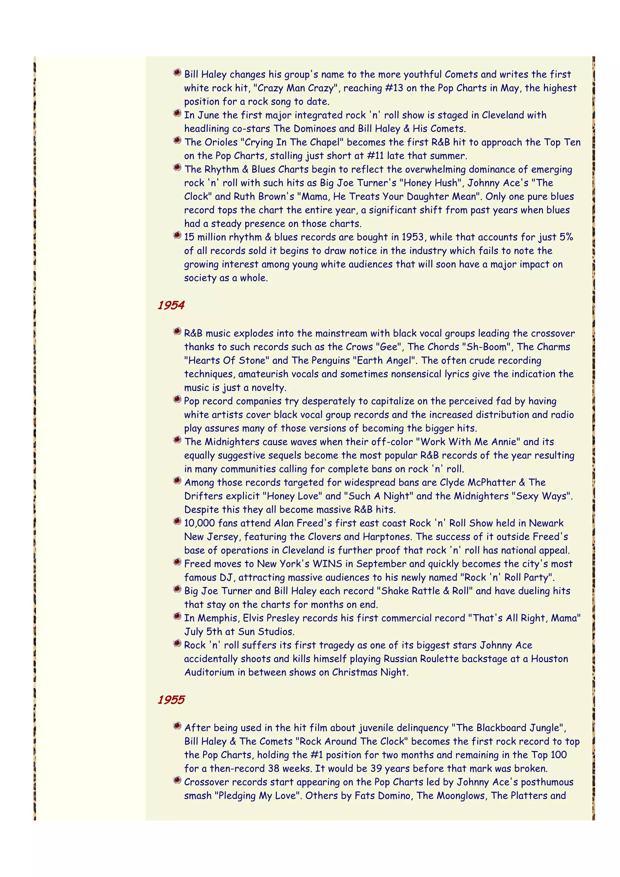 Rock 'n' roll timeline 50s | PDF