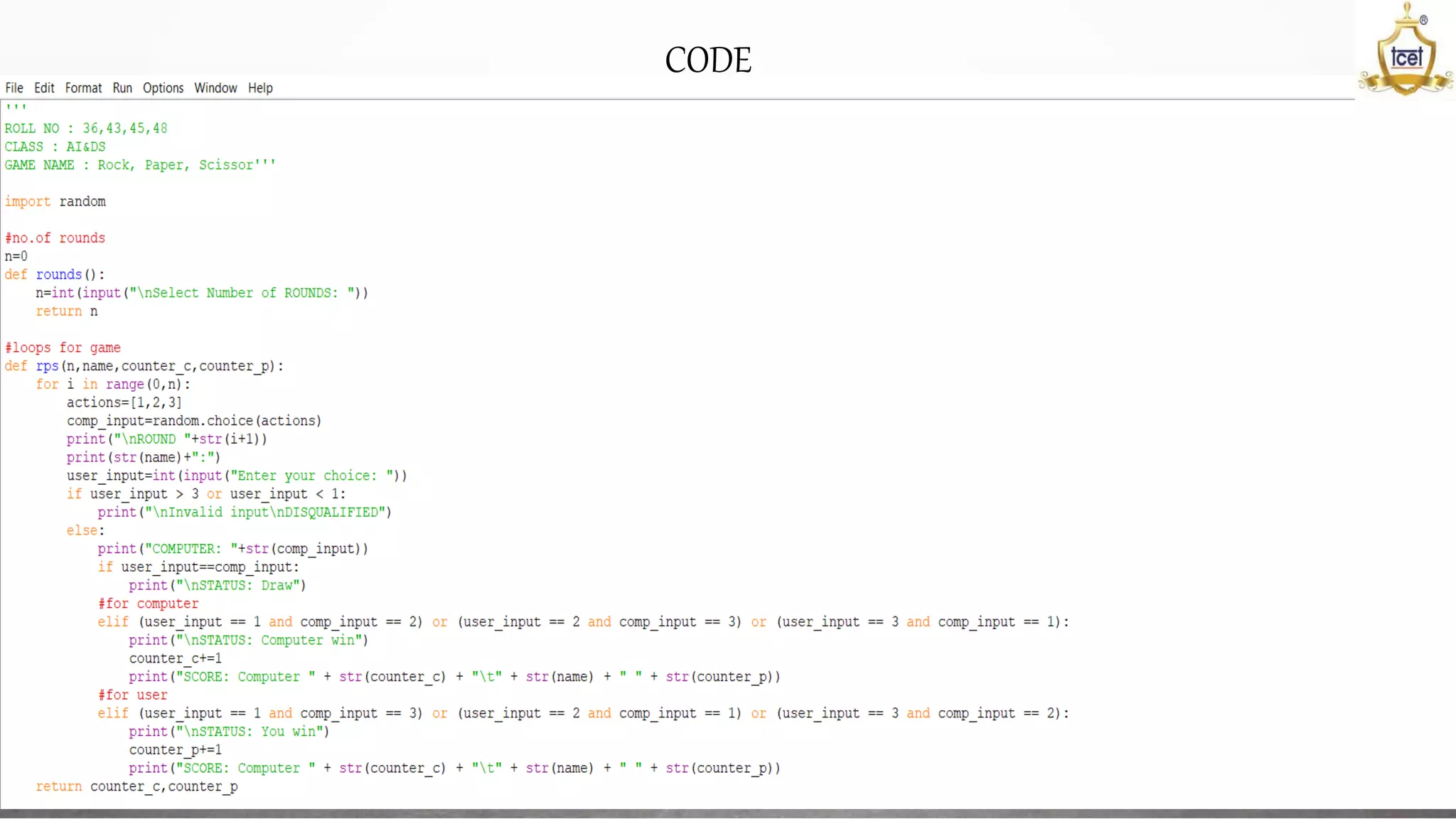 Rock , paper and scissors game made with PYTHON | PPTX
