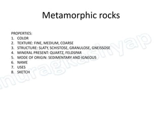 ROCKS AND THEIR PHOTOS WITH PROPERTIES | PPT