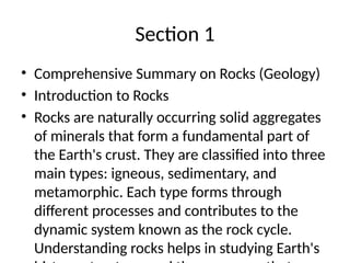 Comprehensive Geology Presentation on Rocks and the Rock Cycle | PPTX