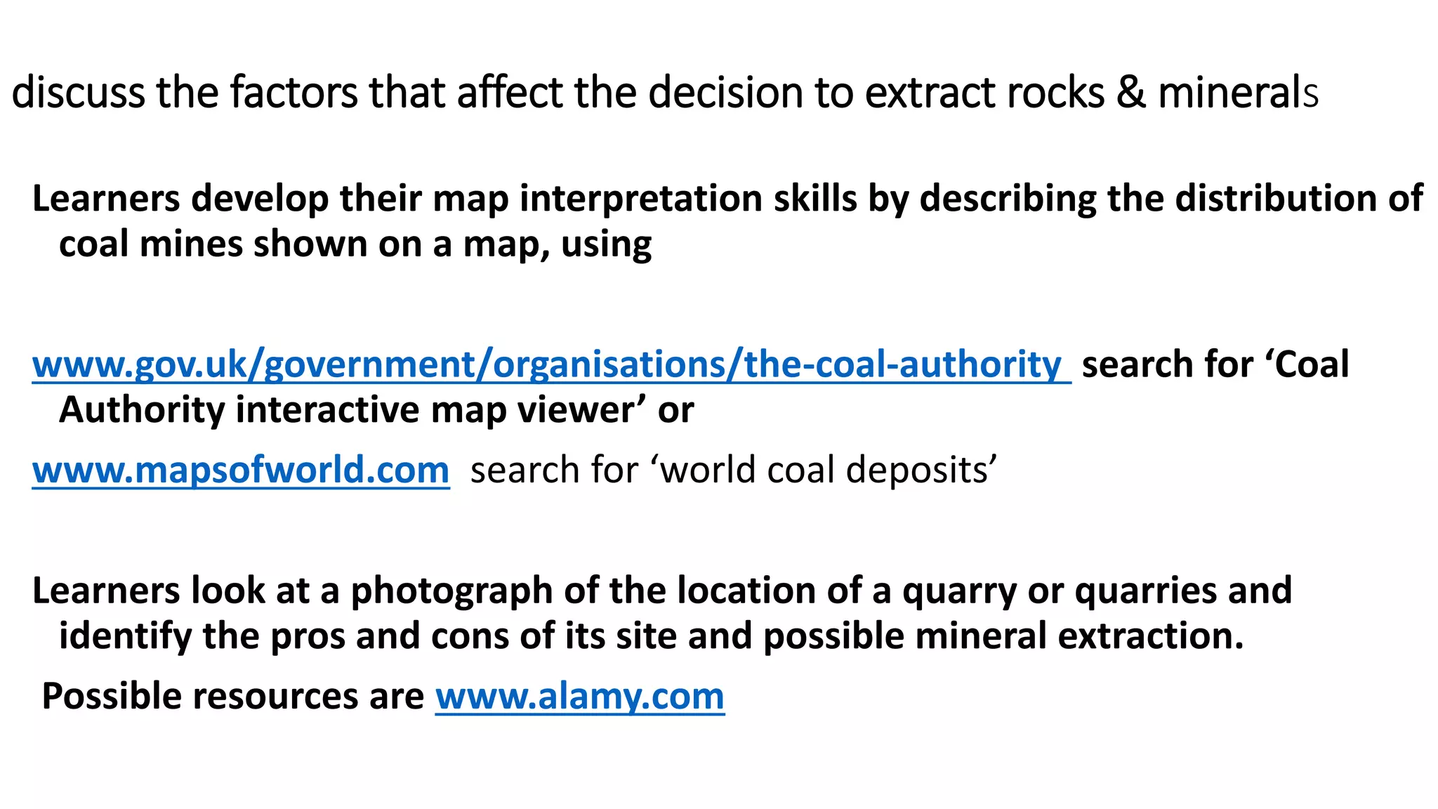 Rocks minerals and their exploitation (1) | PPTX