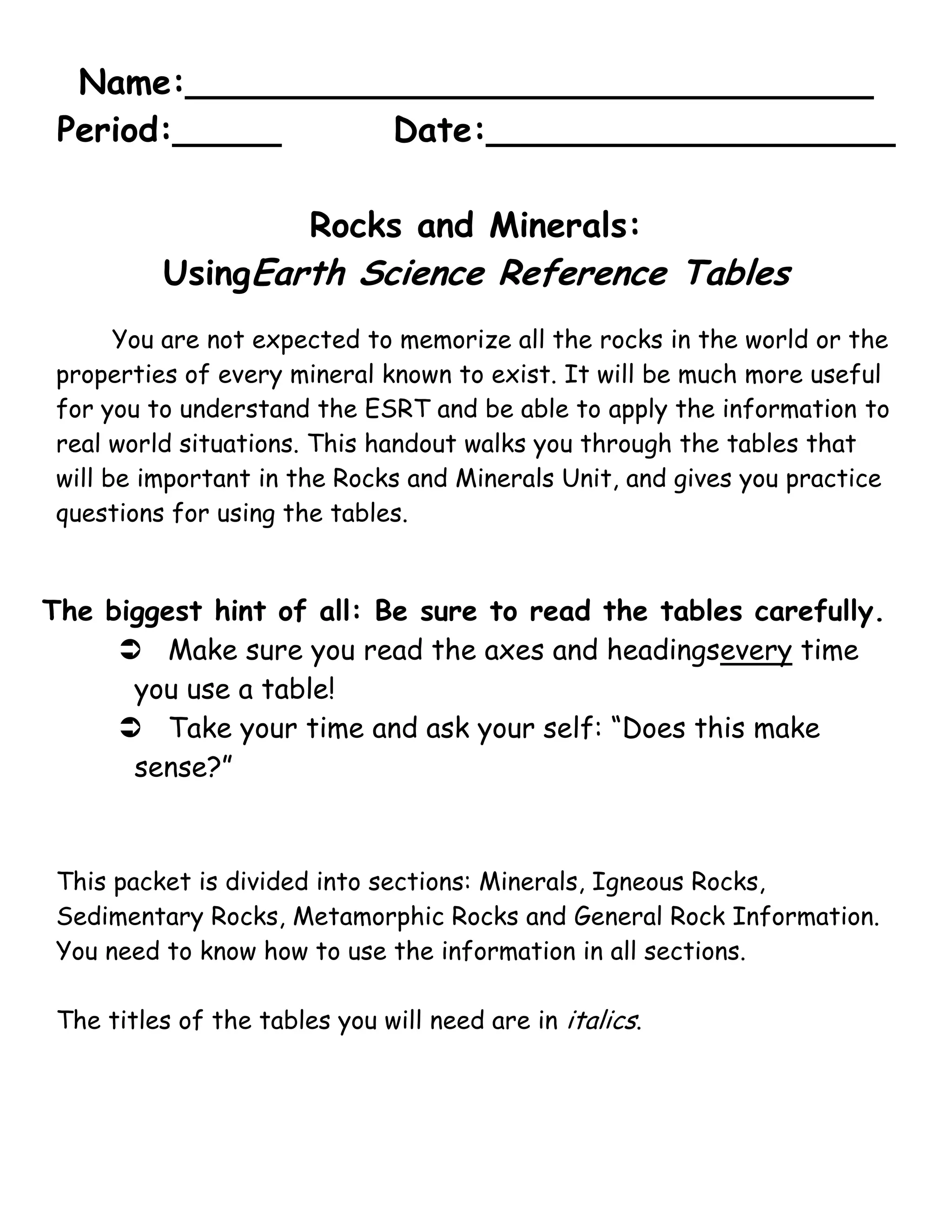 Rocks of the esrt guide | DOCX