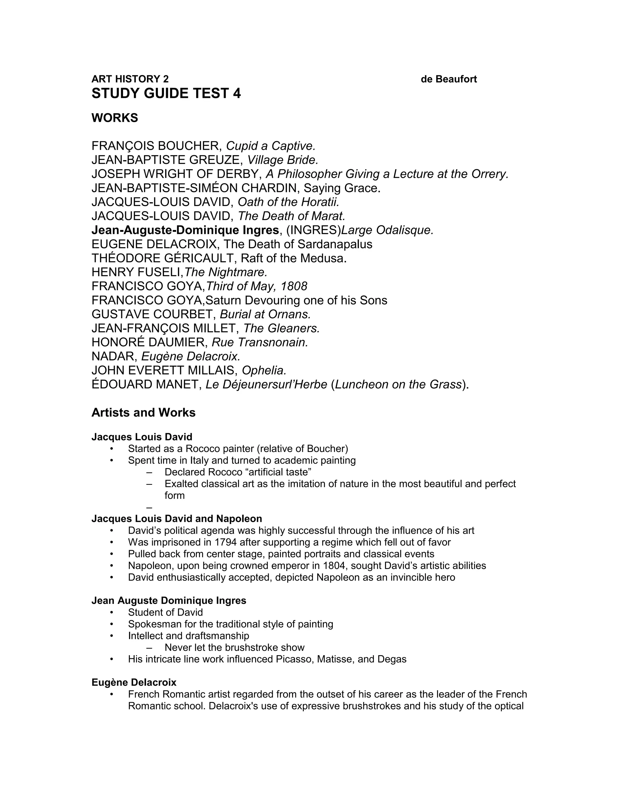 Rococo to Realism Study Guide | DOCX