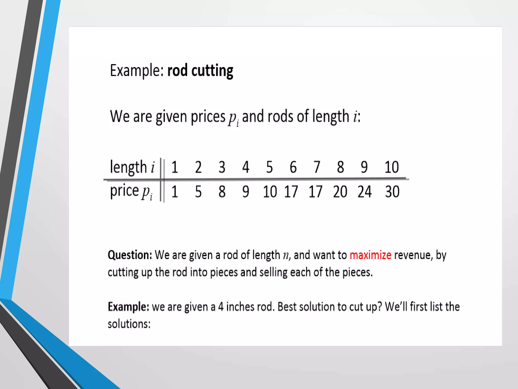 Rod cutting algorithm | PPTX