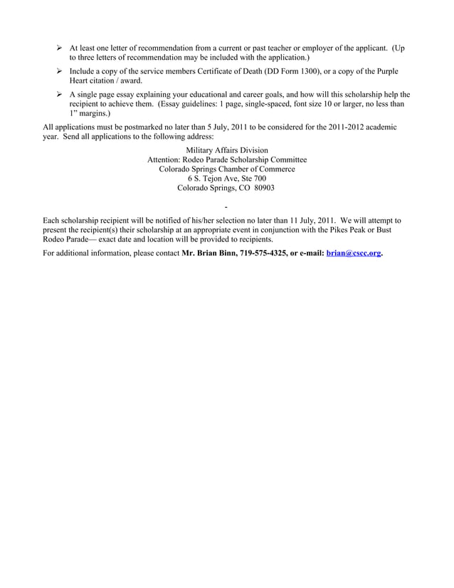 Rodeo parade scholarship application 2011 | DOC | Student Financial Aid ...