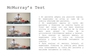 Pruebas de y para rodilla fisioterapeuticas. | PPTX